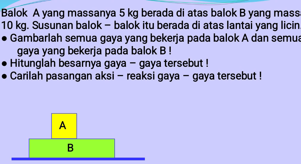 Balok A yang massanya 5 kg berada di atas | StudyX