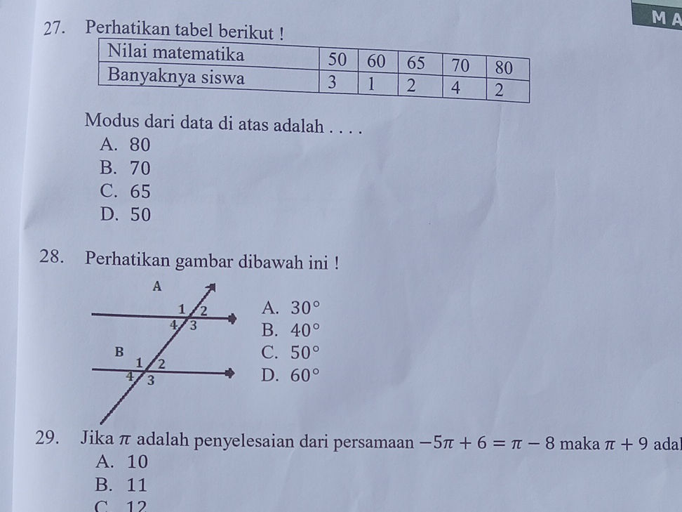 27. Perhatikan tabel berikut! | Nilai | StudyX
