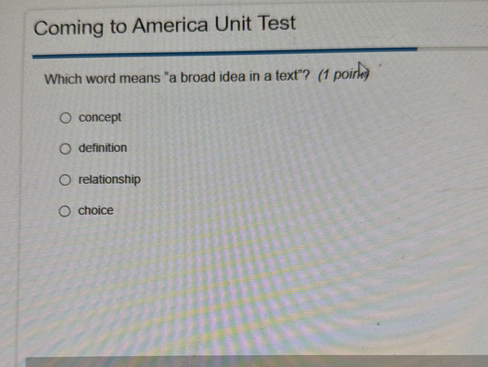 Which word means "a broad idea in a text"?
