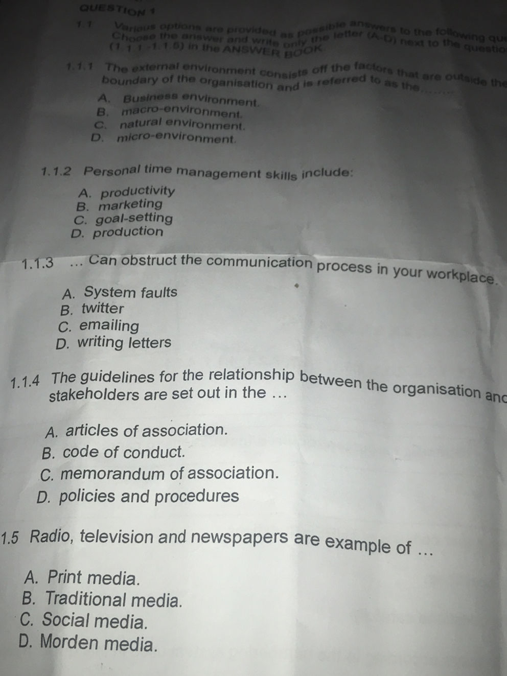 1.1.1 The external environment consists off | StudyX