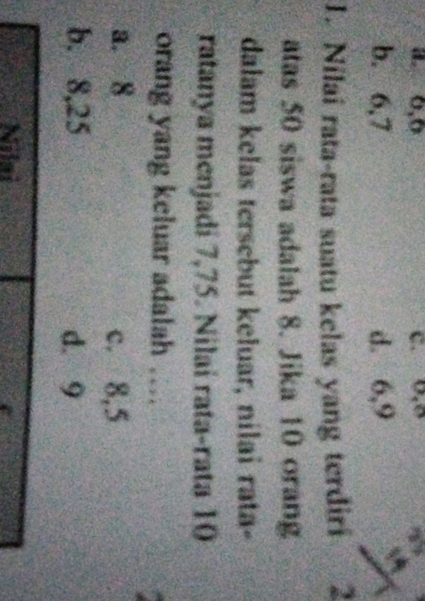 1. Nilai rata-rata suatu kelas yang terdiri | StudyX