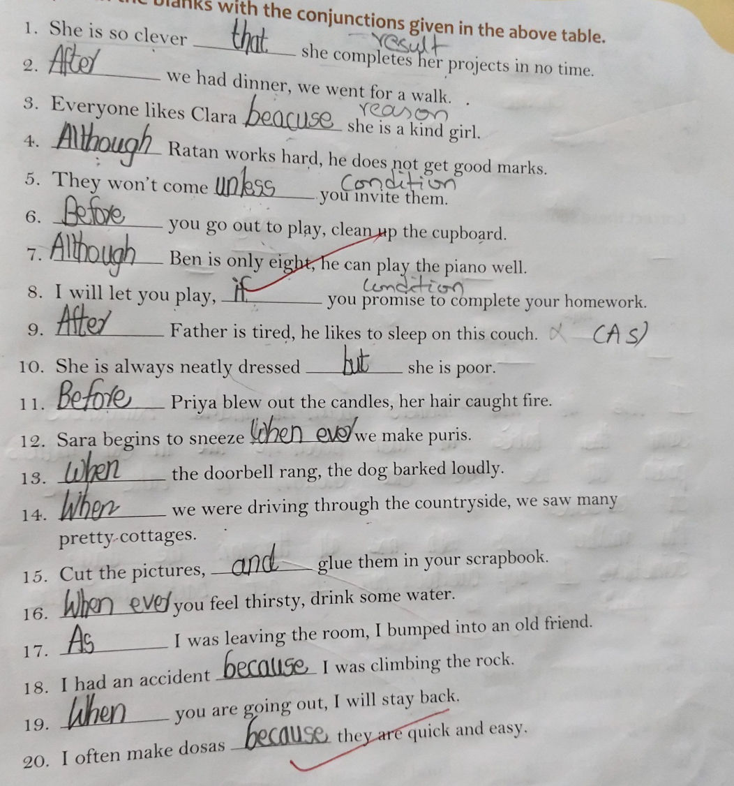 Fill in the blanks with the conjunctions | StudyX