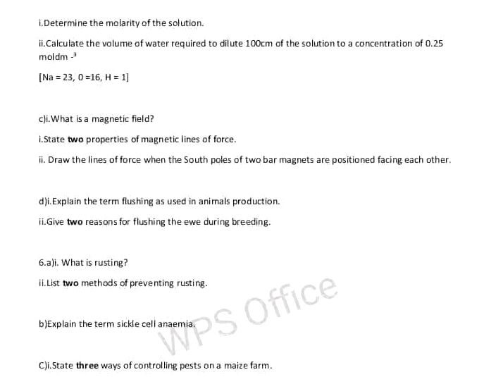 i. Determine the molarity of the solution. | StudyX