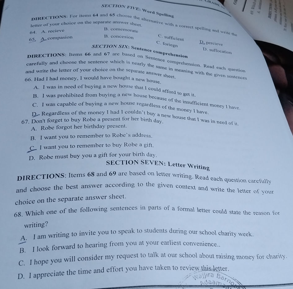 SECTION FIVE: Word Spelling DIRECTIONS: For | StudyX