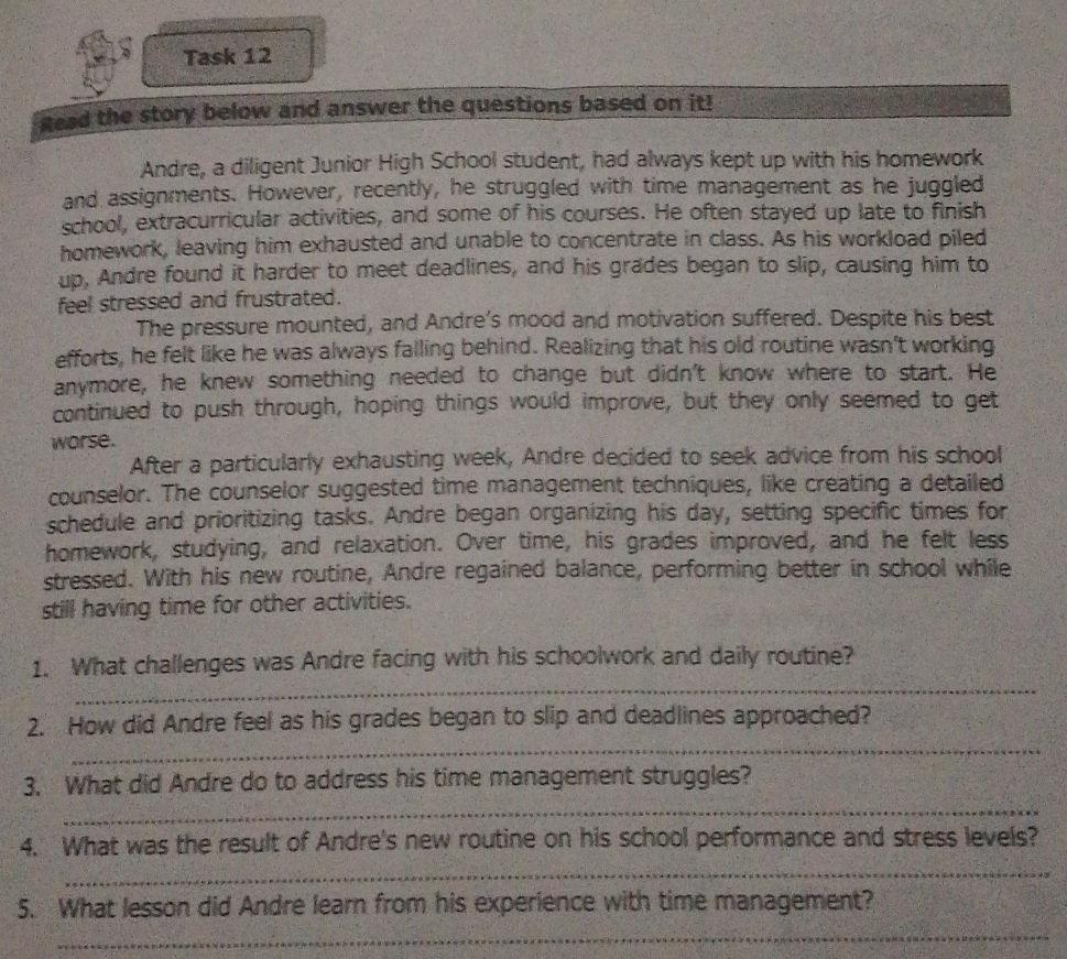 Read the story below and answer the | StudyX