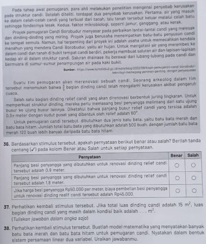 36. Berdasarkan stimulus tersebut, apakah | StudyX