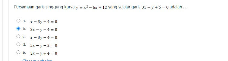 Persamaan garis singgung kurva $y = x^2 - 5x | StudyX