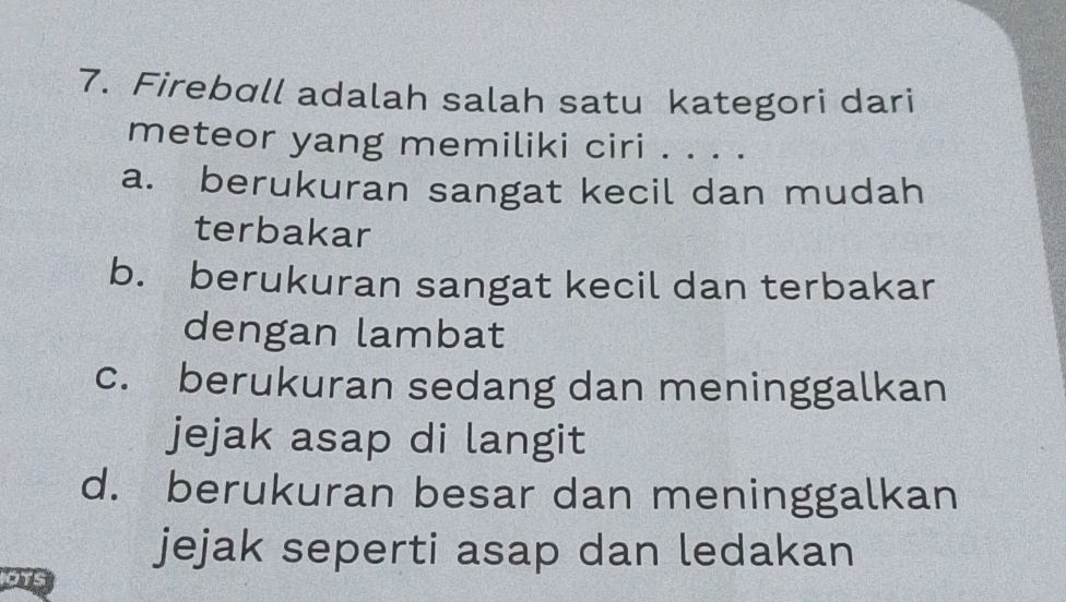 7. Fireball adalah salah satu kategori dari | StudyX