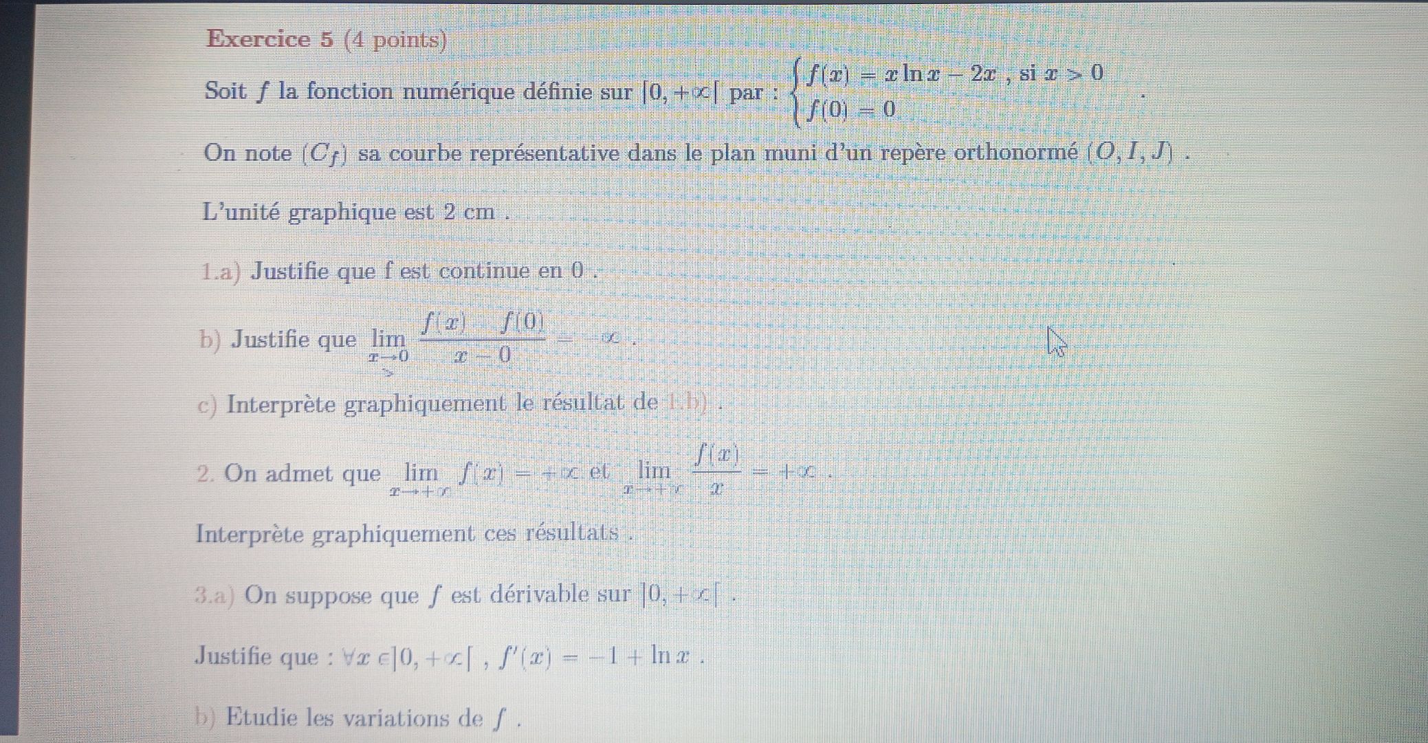 Exercice 5 (4 points) Soit f la fonction | StudyX