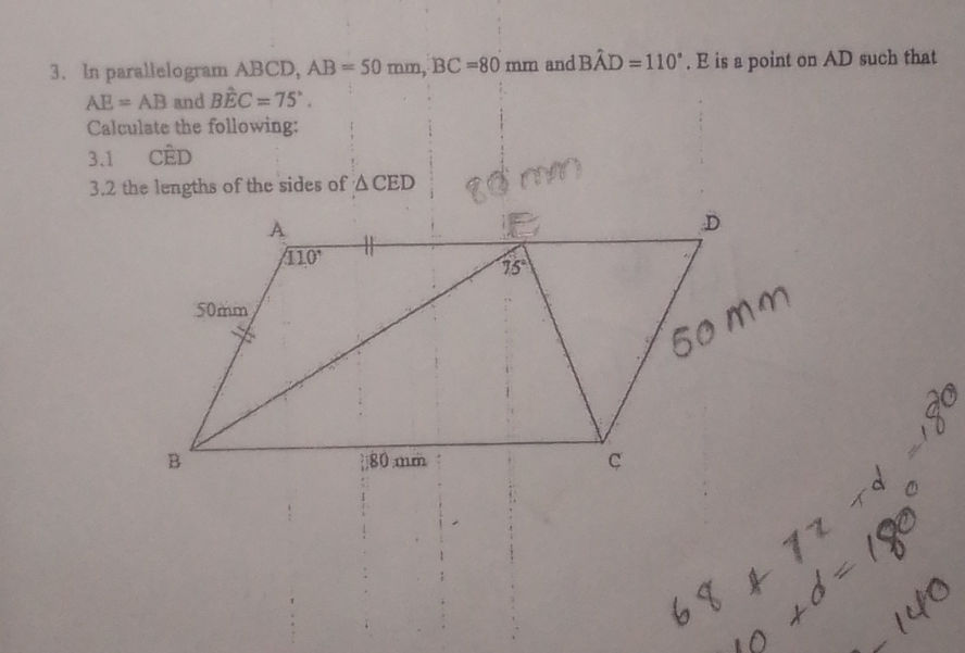 3. In parallelogram ABCD, AB = 50 mm, BC = | StudyX