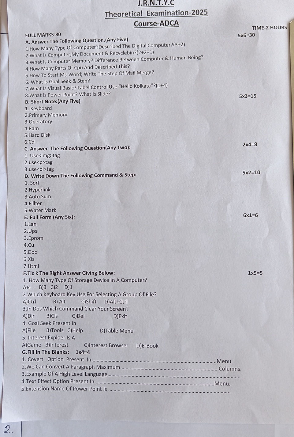 A. Answer The Following Question. (Any Five) | StudyX