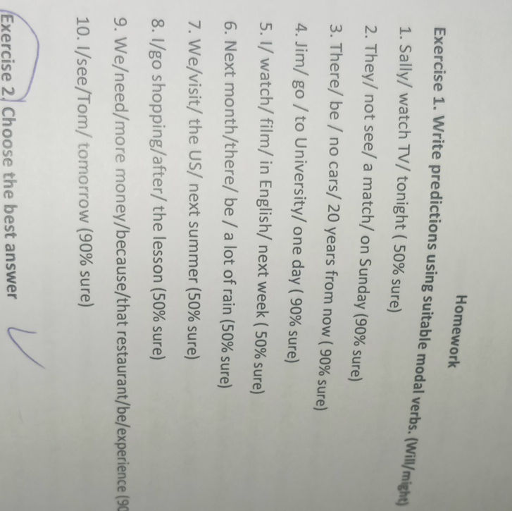 Exercise 1. Write predictions using suitable | StudyX