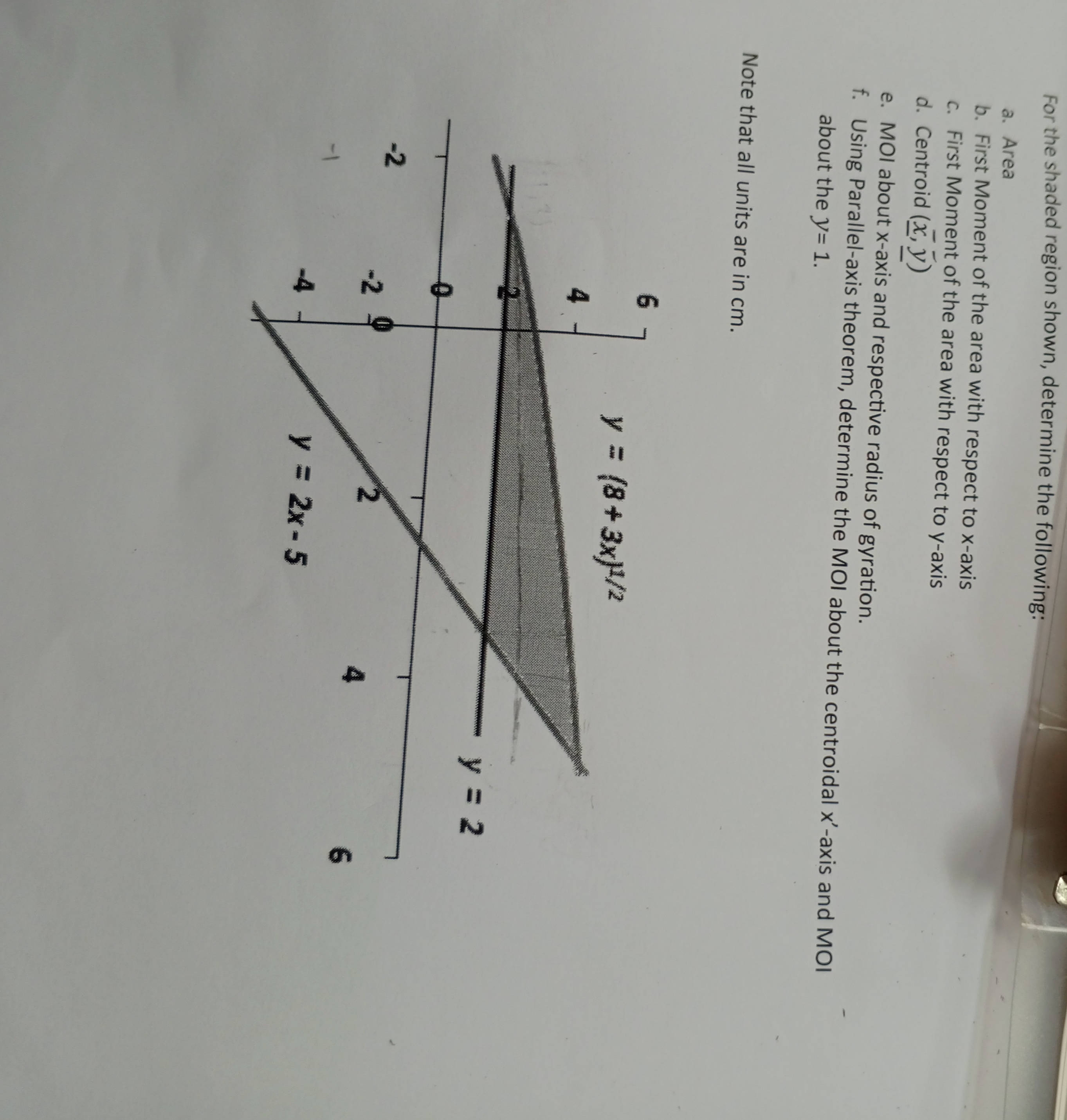 For the shaded region shown, determine the | StudyX