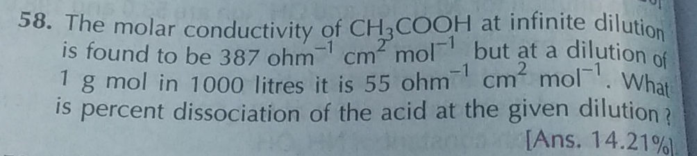 58. The molar conductivity of CH3COOH at | StudyX