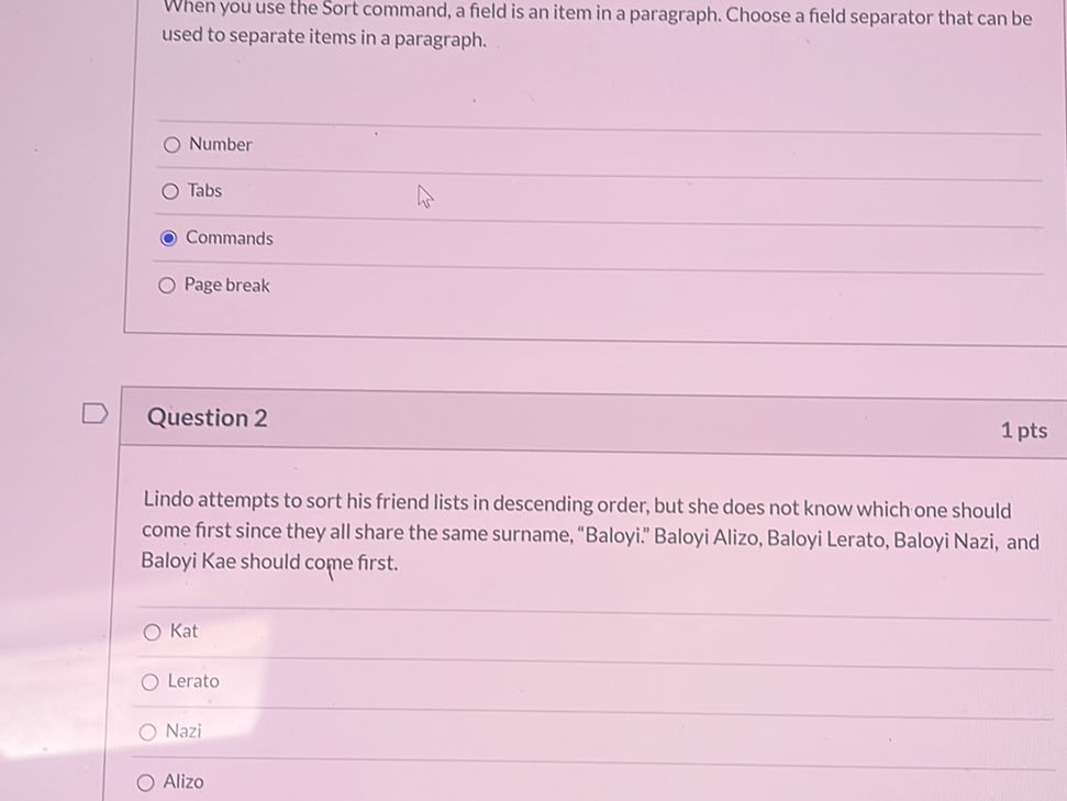 When you use the Sort command, a field is an | StudyX