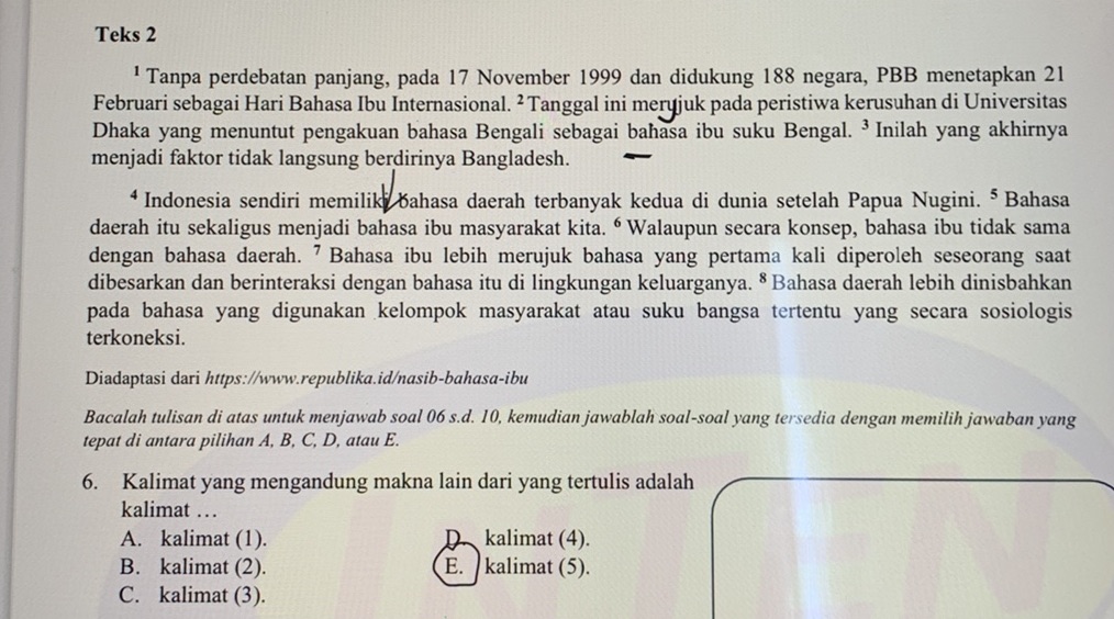 6. Kalimat yang mengandung makna lain dari | StudyX