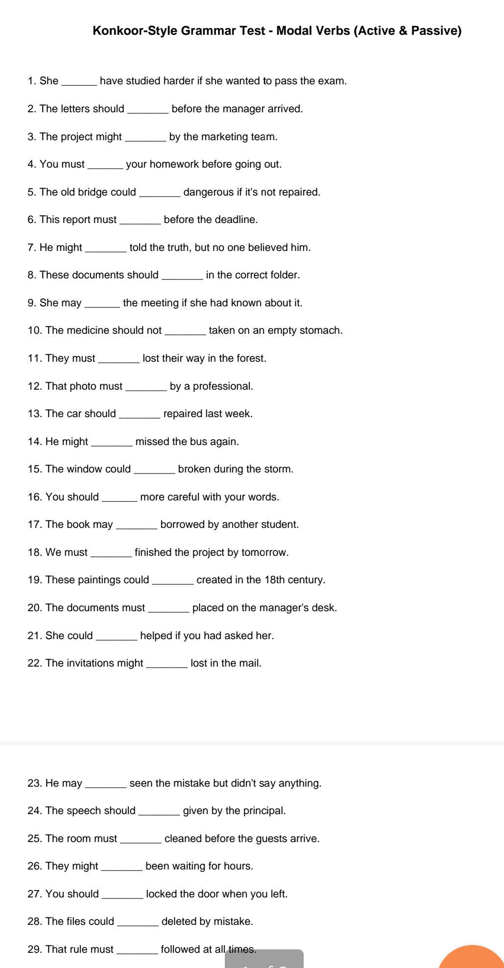 Konkoor-Style Grammar Test - Modal Verbs | StudyX