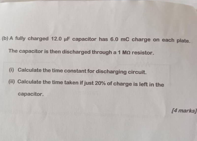 (b) A fully charged 12.0 µF capacitor has | StudyX