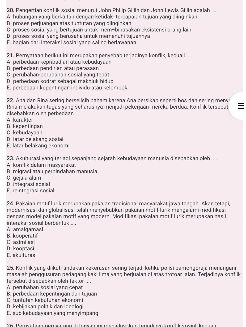 20. Pengertian konflik sosial menurut John | StudyX