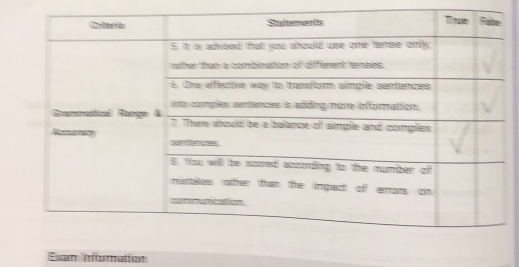 | Criteria | Statements | True | False | | StudyX