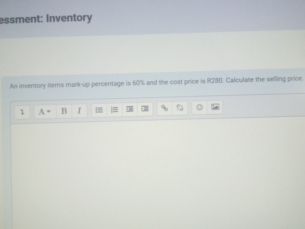 An inventory items mark-up percentage is 60%