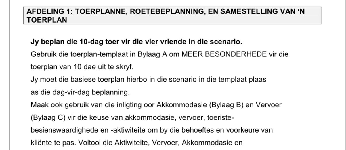 AFDELING 1: TOERPLANNE, ROETEBEPLANNING, EN | StudyX