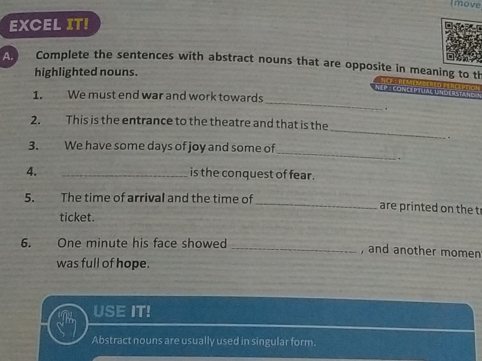 Complete the sentences with abstract nouns | StudyX