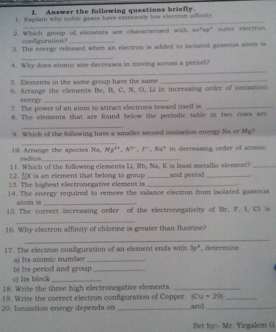 I. Answer the following questions briefly. | StudyX