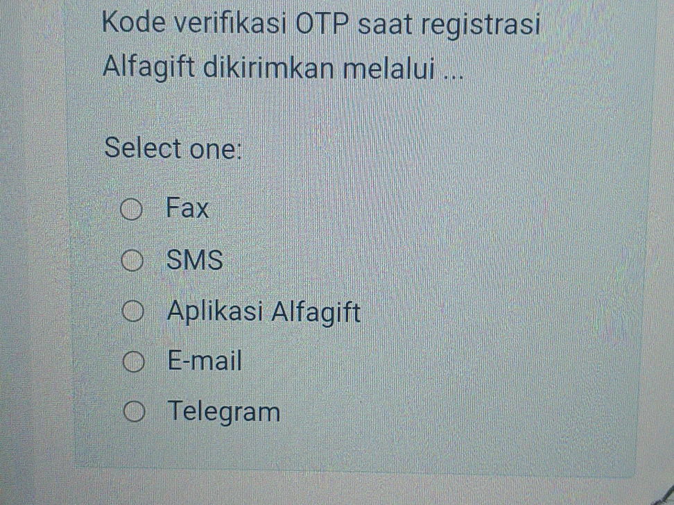 Kode verifikasi OTP saat registrasi Alfagift | StudyX
