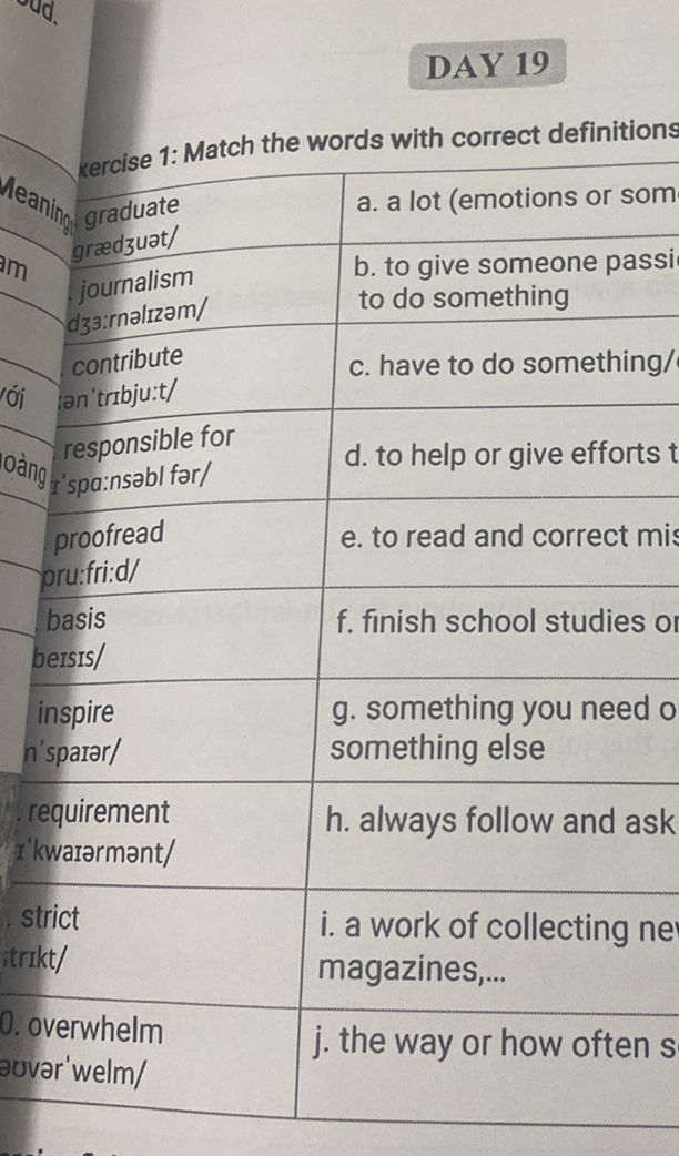 Exercise 1: Match the words with correct | StudyX