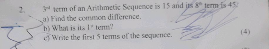 2. 3rd term of an Arithmetic Sequence is 15 | StudyX