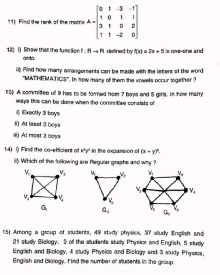11) Find the rank of the matrix A = 0 1 | StudyX