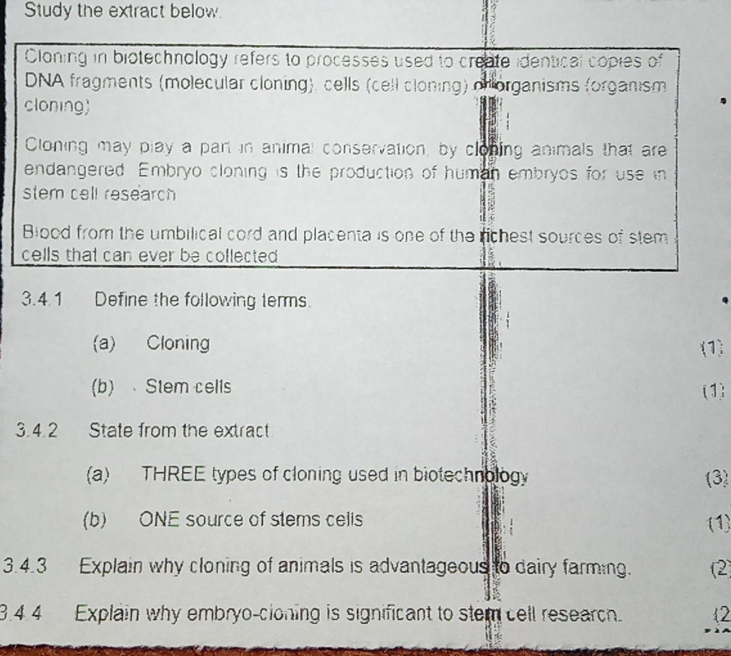 Study the extract below. Cloning in | StudyX