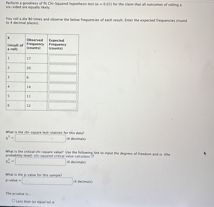 Perform a goodness of fit Chi-Squared | StudyX