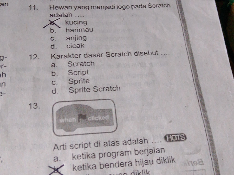 11. Hewan yang menjadi logo pada Scratch | StudyX