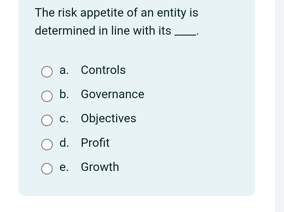The risk appetite of an entity is determined | StudyX