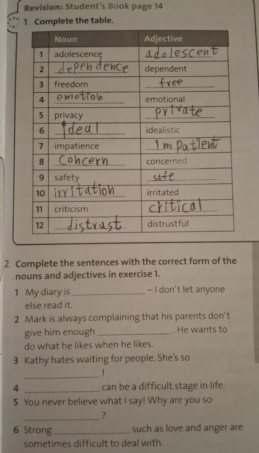 1 Complete the table. | Noun | | StudyX