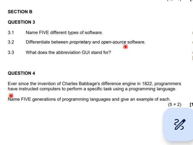 3.1 Name FIVE different types of software. | StudyX
