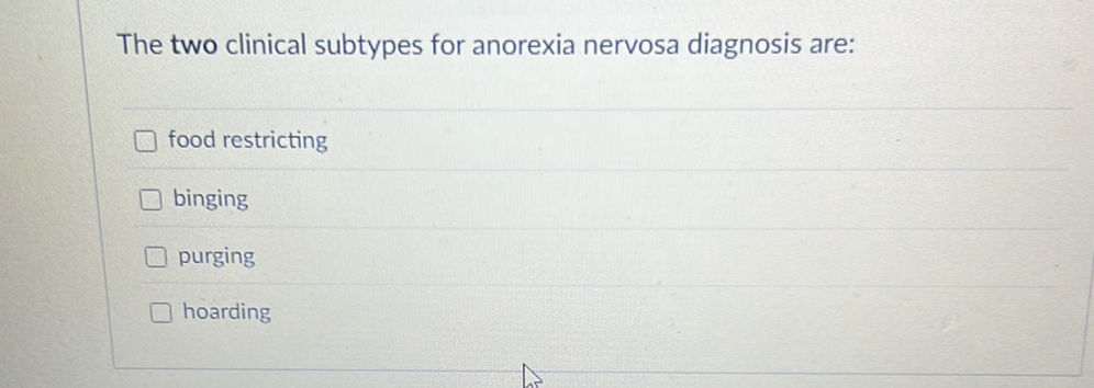 The two clinical subtypes for anorexia | StudyX