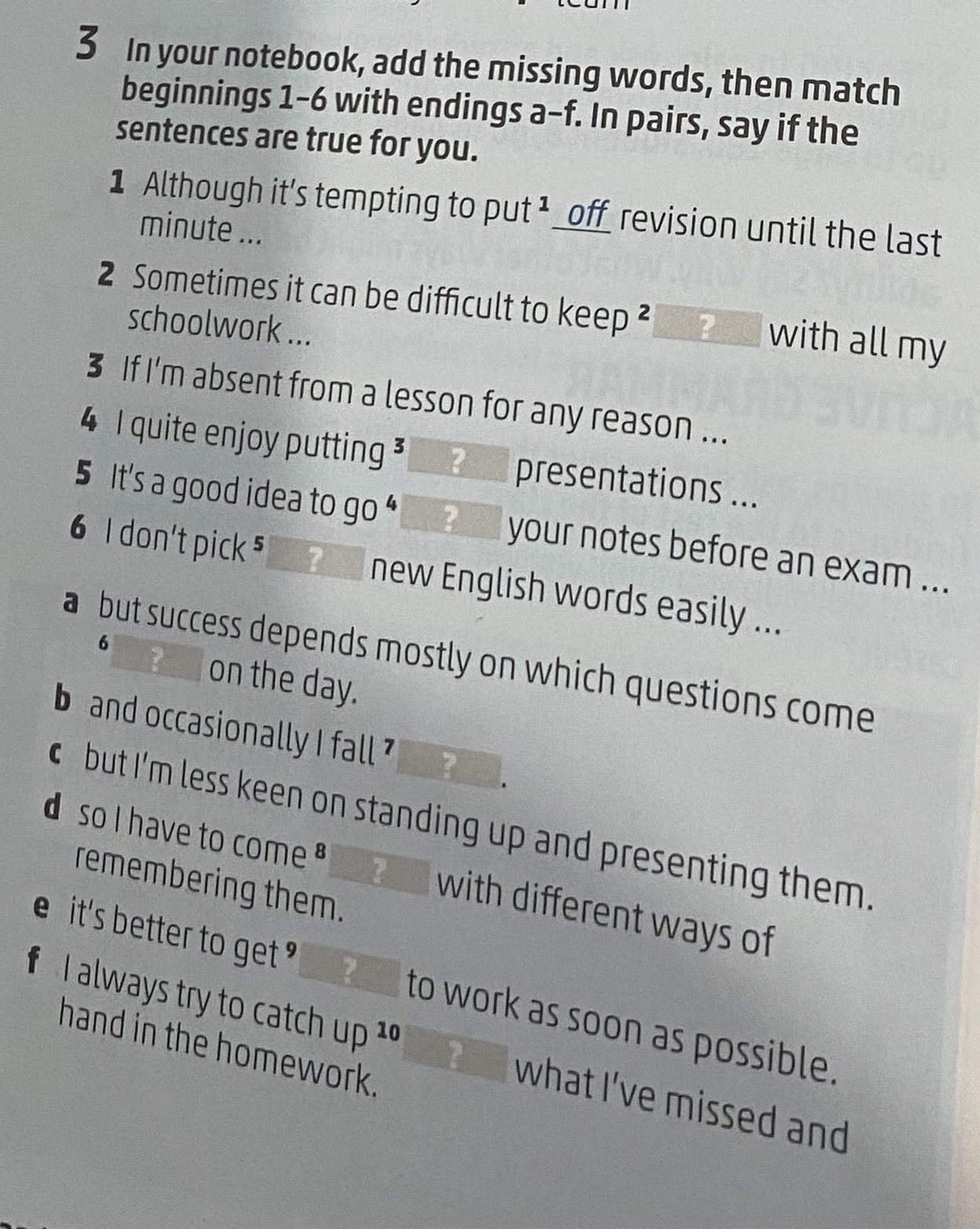 3 In your notebook, add the missing words, | StudyX