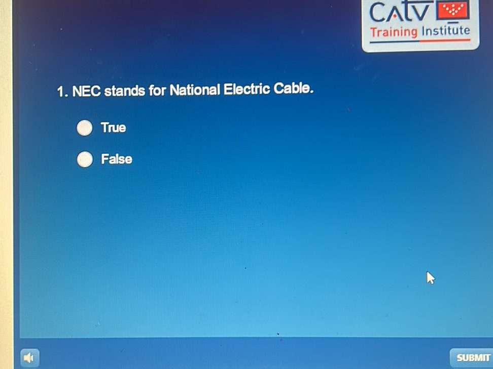 1. NEC stands for National Electric Cable. | StudyX