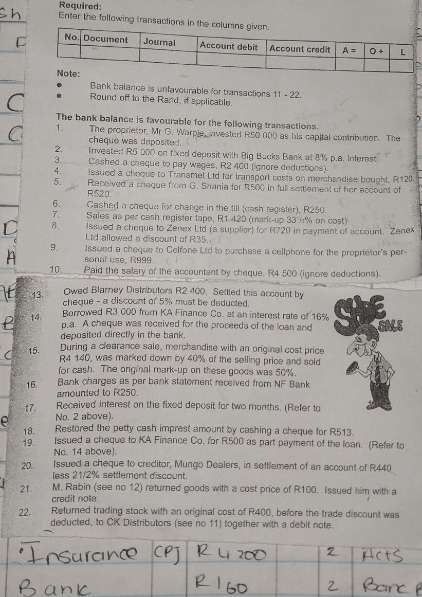 Required: Enter the following transactions | StudyX