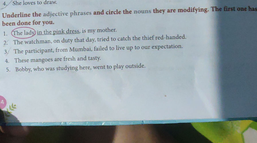 Underline the adjective phrases and circle | StudyX