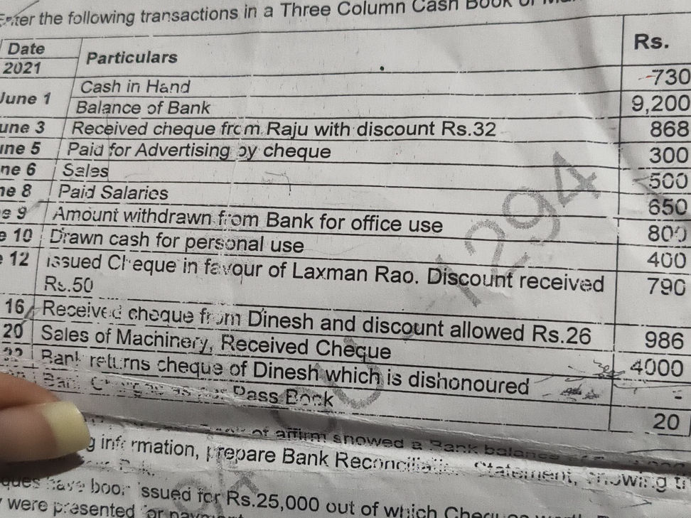 Enter the following transactions in a Three | StudyX