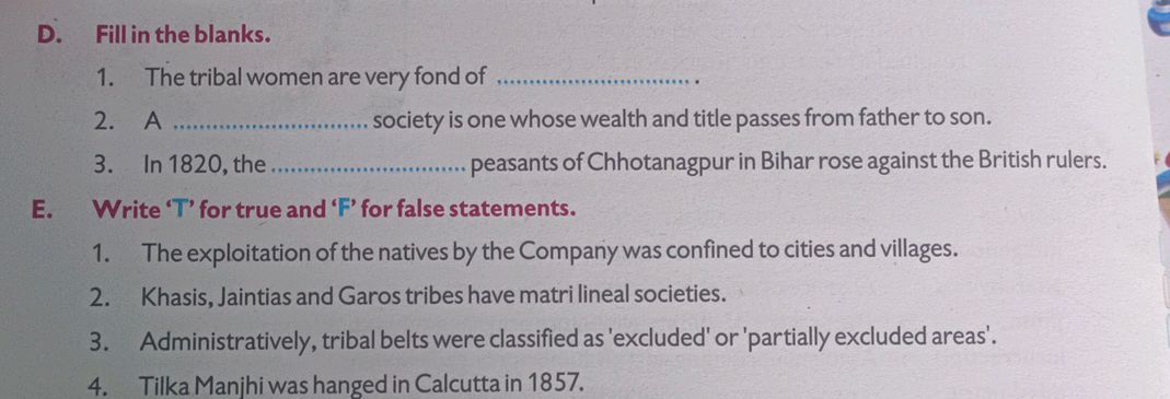 D. Fill in the blanks. 1. The tribal women | StudyX