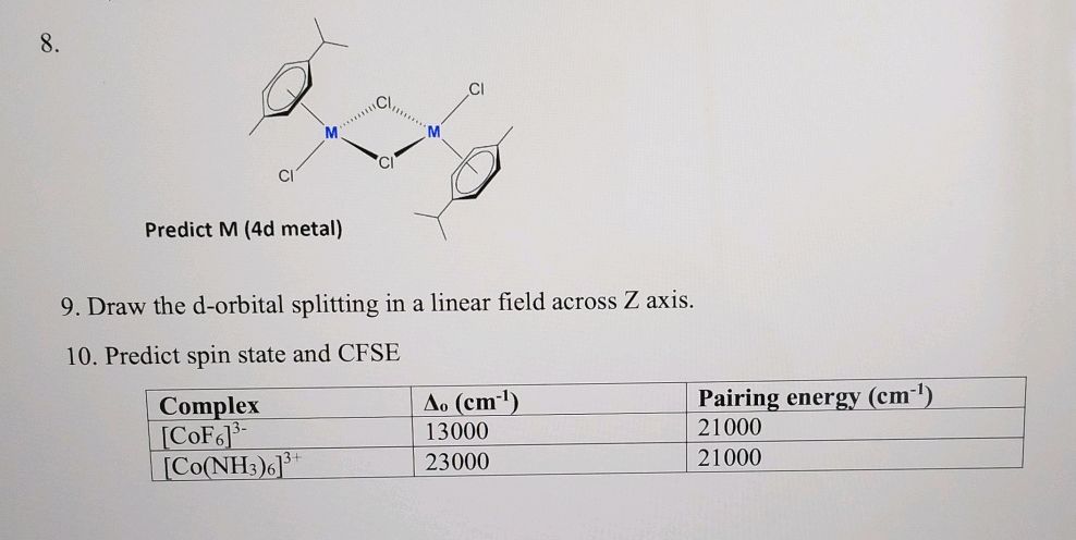 8. Predict M (4d metal) 9. Draw the | StudyX