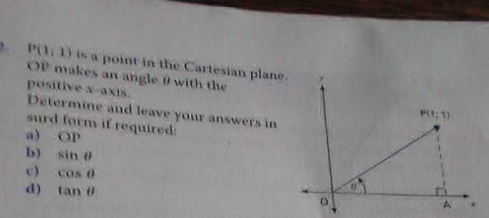 P(1, 1) is a point in the Cartesian plane. | StudyX