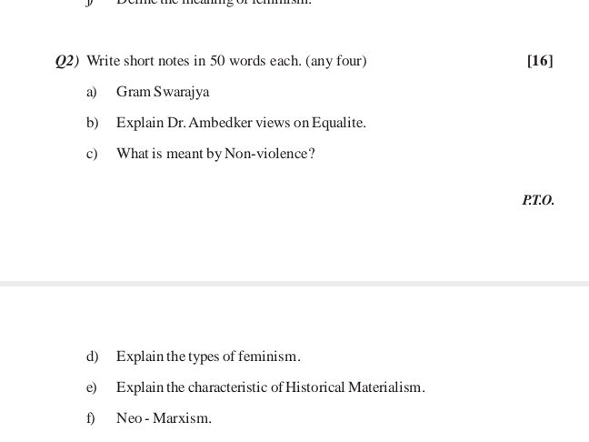 Q2) Write short notes in 50 words each. (any | StudyX