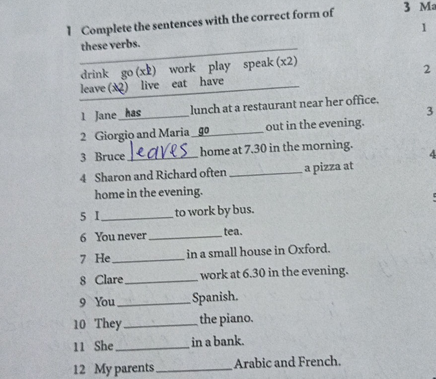 1 Complete the sentences with the correct | StudyX
