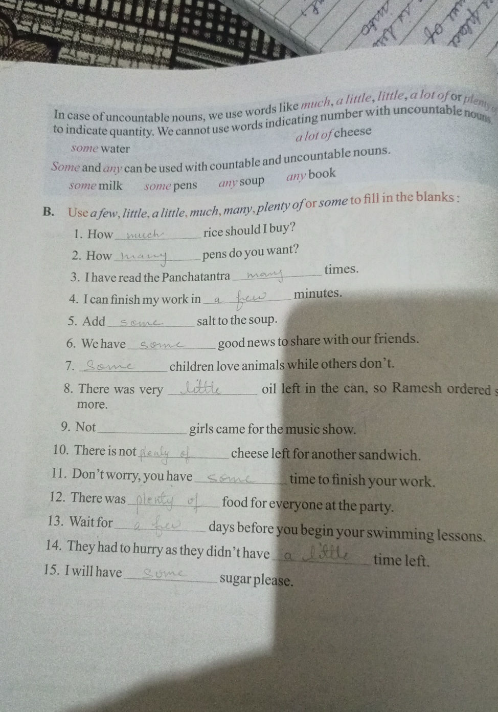 B. Use a few, little, a little, much, many, | StudyX